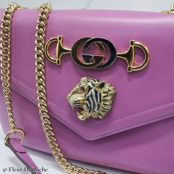 Gucci | Bags | Gucci Rajah Medium Leather Shoulder Bag In Lilac | Poshmark